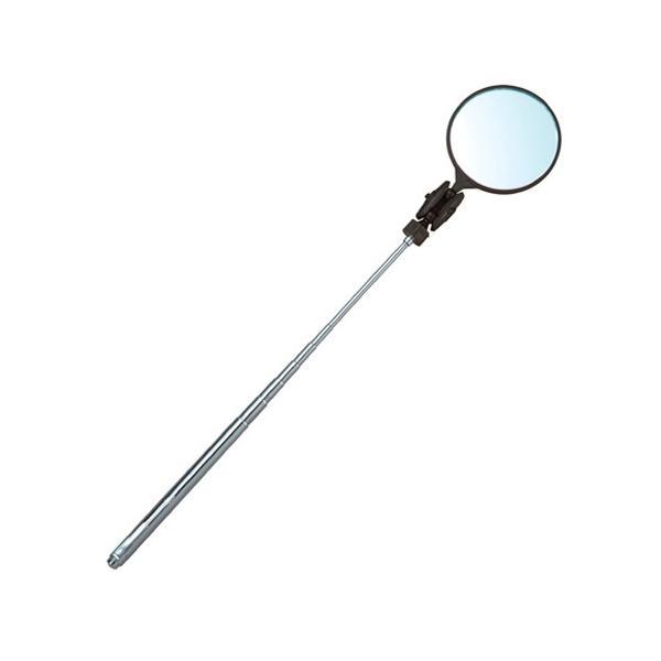 【特徴】柄は伸縮し、背面等の狭い場所でも確認できる点検鏡です。【用途】機械の内部、背面等の点検作業に使用する点検鏡。【仕様】●アンテナ長さ：530mm。●鏡サイズ(丸型)：直径60mm。●重量：53g。●伸縮自在型7段式。●アンテナ部：クロ...