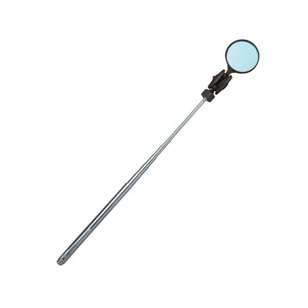 【特徴】柄は伸縮し、背面等の狭い場所でも確認できる点検鏡です。【用途】機械の内部、背面等の点検作業に使用する点検鏡。【仕様】●アンテナ長さ：600mm。●鏡サイズ(丸型)：直径36mm。●重量：40g。●伸縮自在型7段式。●アンテナ部：クロ...
