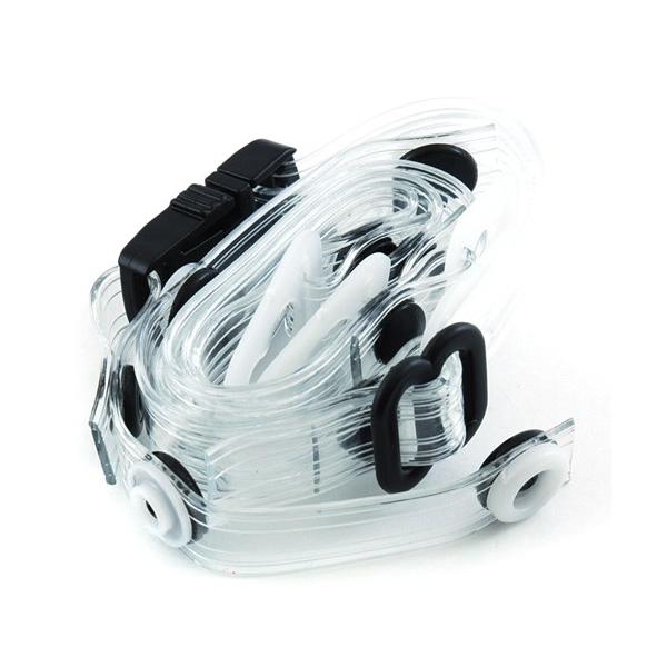 【特徴】あご紐による日焼けを防ぎます。ワンタッチ式です。【用途】ヘルメット用透明アゴ紐。【仕様】●12mm幅。【材質】●紐：塩化ビニ-ル。●取り付け部：樹脂製。【サイズ】幅：14mm高さ：220mm奥行き：2mm重量：19g