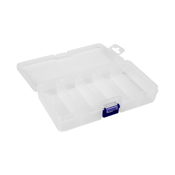 【特徴】ピタッと合体、ボックス同士が合体できるW機能付きです。蝶番・バックルはオール別部品を使用し、耐久性抜群です。仕切板固定5分割タイプです。【用途】パーツ等小物類の収納。【仕様】●外寸：(L)165×(W)95×(H)30mm。●色：ク...