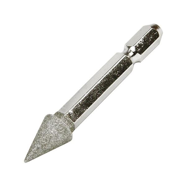 【特徴】インパクトドライバーでも使用できる対辺6.35mm軸です。【用途】鉄・ステンレス・超硬刃・ガラス・石材・陶器等の研磨・バリ取り。【仕様】●粒度：100。●6.35mm六角軸。●トンガリ型：縦20mm×横10mm。【サイズ】幅：59m...