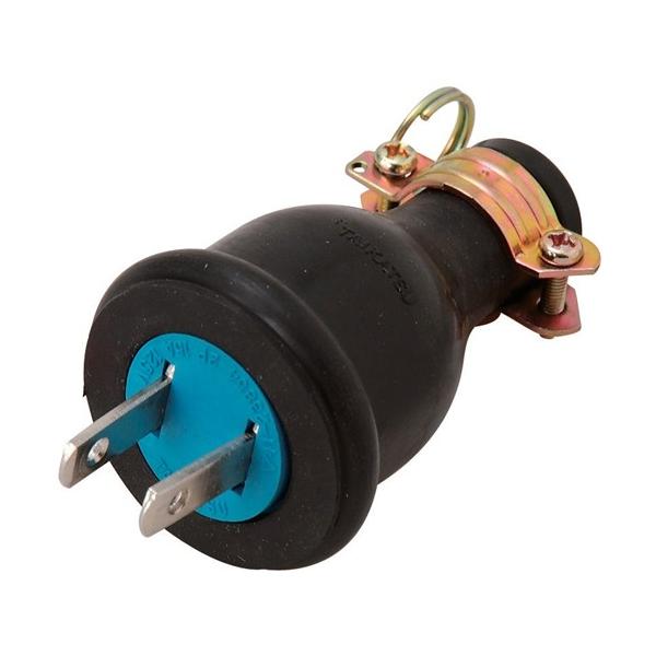【特徴】125V15A2芯接続です。【用途】掃除機、電動工具などの交換用電源プラグ。【仕様】●交流電圧：125V。●許容電流：15A。●防雨対応。【サイズ】幅：35mm高さ：80mm奥行き：35mm重量：40g
