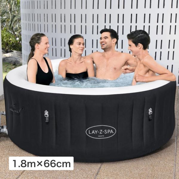 ■商品名：エアジェットスパ マイアミ 4 1.8m×66cm ブラック■コード：31438600お庭でジャグジーが楽しめる。ポータブルエアプール【商品詳細】サイズ：約幅230cm×奥行180cm×高さ66cm重量 ：約30kg材質 ：塩化ビ...