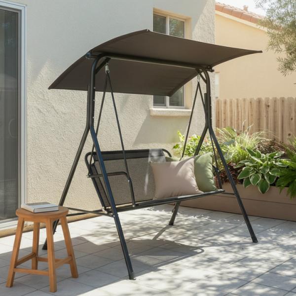 ■商品名：スウィングベンチ■商品コード：34986900心地よい浮遊感のブランコ型のスウィングベンチです。【商品詳細】サイズ：約幅146cm×奥行111cm×高さ153.5cm［座面高さ］約38cm材質：［フレーム］スチール［座席張り材］塩...