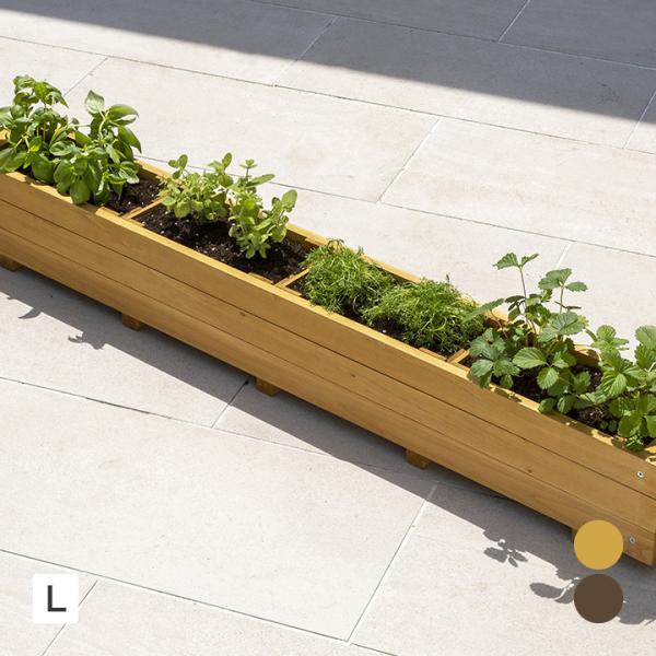 ■商品名：スリムハーブプランター L■商品コード：54166900 ナチュラル■商品コード：54167600 ブラウンどんな植物とも相性がいい木製プランター。根の広がりを防ぐ間仕切り付き。【商品詳細】サイズ：約幅115cm×奥行15cm×高...