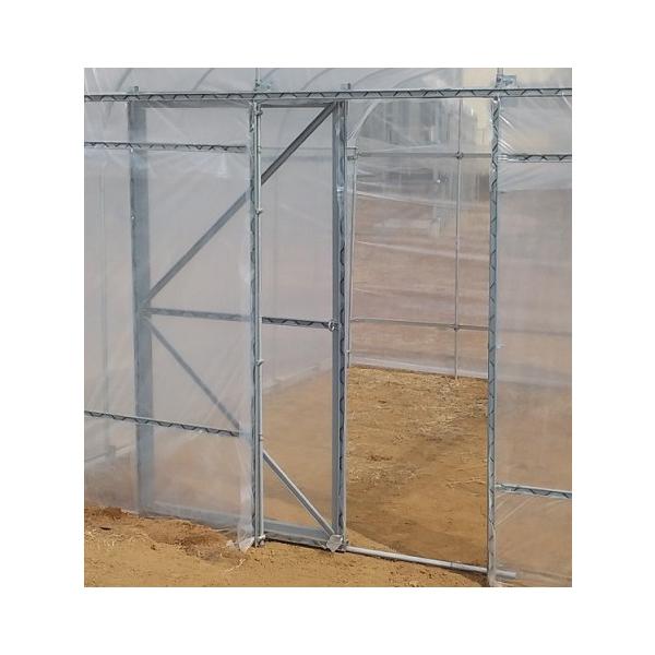 小型ハウス向けの、スライドドアの部材セット一式となります。★ハウス本体は付属しません！現在お手持ちのビニール温室のパイプドアをスライドドアへ交換できます。スムースな引き戸式片開きドアへ変更します。規格1ｍ×1.8ｍスムースな引き戸式ドアなの...