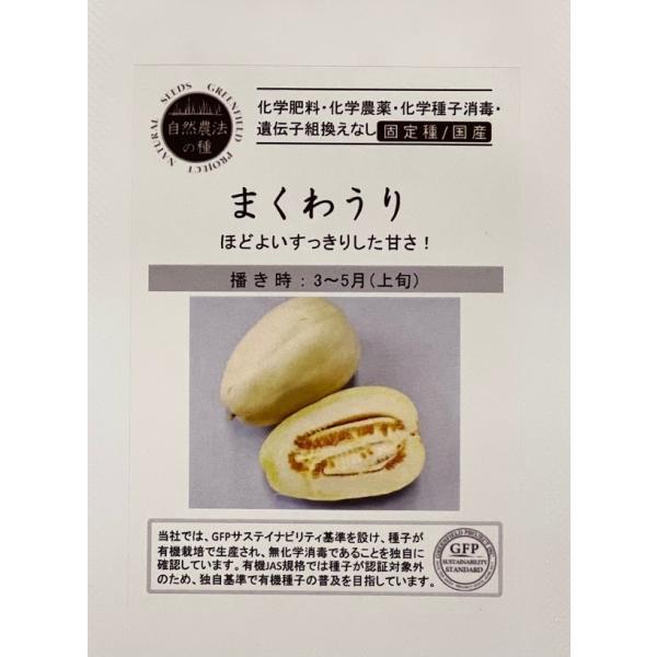 日本では縄文時代から愛されてきた「まくわうり」。すっきりした甘さで食べやすいです。こちらのまくわうりは、白皮・白肉の卵型。自然農法の種で草勢強く大変育てやすい品種です。