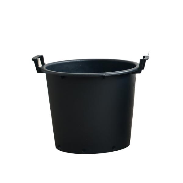 【商品名】ナーセリーポット ハンドル付き 40 ブラック 【カタログサイズ】Φ40 x H33cm (口内寸 36.5cm)※ハンドルの高さは含んでおりません。【重さ】1kg【容量】30L【材質】再生ポリエスチレン 【製造国】イタリア※排水...