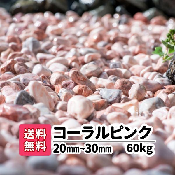 サイズ：約20mm〜30mm重量/容量：60kg種類：玉砂利・コーラルピンク自然素材の大理石の玉石です。特に和風庭園やアプローチ、花壇回りに使用されます。サンゴのようなピンク色で毎朝和ませてくれます。石質が固く車の重量にもよく耐えます。また...