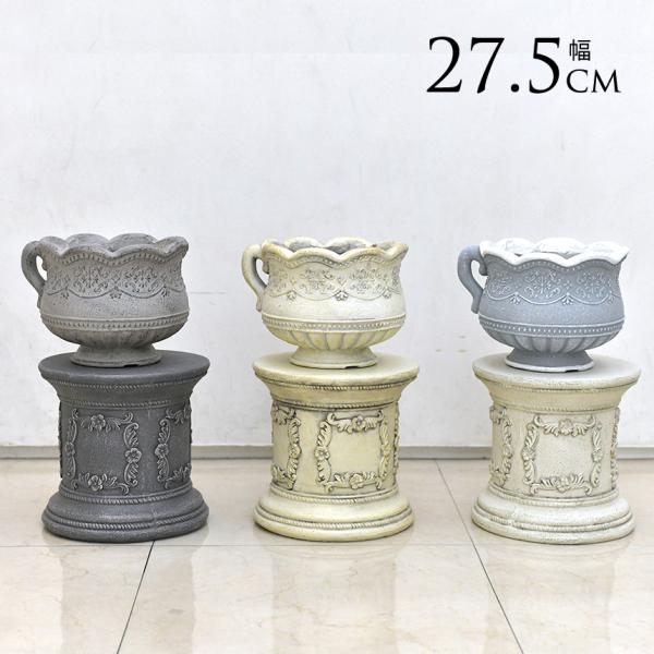 カラー:ブルー、ブラウン、アイボリーゴールド材質:グラスファイバーサイズ:幅275mm×奥行240mm×高さ200mm　内径：直径190mm重さ:2kg備考:時代の繁栄を感じさせる優美な意匠とアンティークがガーデニングに華を添えます。植木鉢...