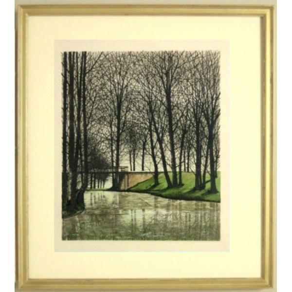 【発売日：2016年01月10日】デペルトのリトグラフは黒の繊細な描線が特徴で季節を問わず葉は表現しません.川面に映る木々静寂で清らかな平和のリズム感じる小作品
