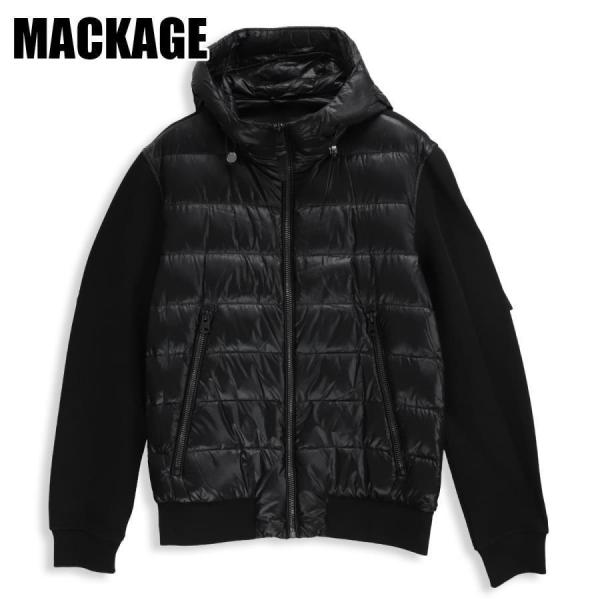 商品名：マッカージュ MACKAGE ダウン メンズ ダウンジャケット  フード レディトゥ ウェアジャケットFRANK-R ブラック BLACK商品サイズ(約)：38サイズ(M)：着丈：66cm 肩幅：48cm 裄丈：65cm40サイズ(...