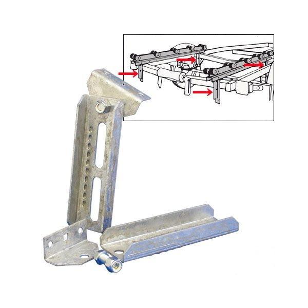 ●ローラーバンクをトレーラーに装着する際に必要となる、専用ブラケットです。(写真イラスト中の赤い矢印の部分です)●材質：スチール+亜鉛メッキ●仕様：2個セット《ご注意》ブラケットは1本のバンクに2個(前後各1個)必要となりますので、1台のト...