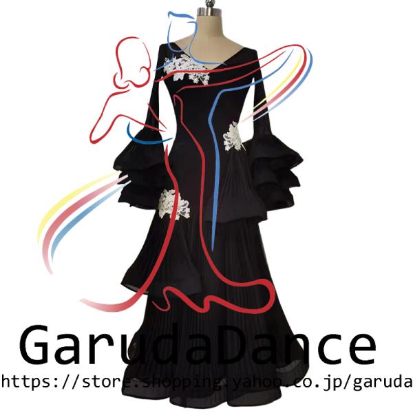 ストレッチ素材を使用しているため動きやすく、発表会や競技などにおすすめのレディースモダン社交ダンス衣装です。高級ドレスをぜひお楽しみにしてください。魅力的なセミオーダーも承っております。Sサイズ 着丈125 バスト79-83 ウエスト62-...