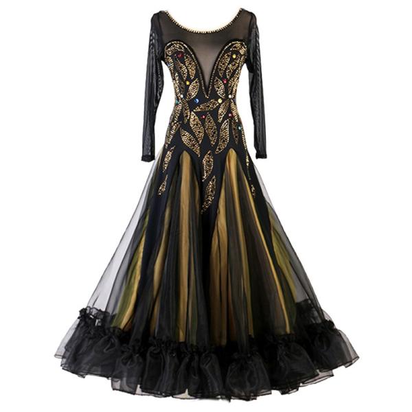 ストレッチ素材で動きやすく、発表会、競技、練習などにおすすめのレディースモダン社交ダンス衣装です。伸縮性がありとても着心地が良いワンランク上の生地を使用しています。ぜひお楽しみにしてください。[サイズ/cm] S/　　着丈125　バスト78...