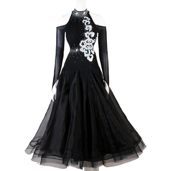 ストレッチ素材で動きやすく、発表会、競技、練習などにおすすめのレディースモダン社交ダンス衣装です。伸縮性がありとても着心地が良いワンランク上の生地を使用しています。ぜひお楽しみにしてください。[サイズ/cm] S/　　着丈125　バスト78...