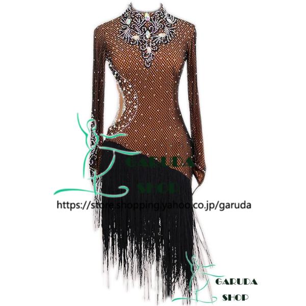 ストレッチ素材で動きやすく、発表会、競技などにおすすめのレディースモダン社交ダンス衣装です。高級ドレス、ぜひお楽しみにしてください。魅力のセミオーダーも対応させていただきます。[サイズ/cm] Sサイズ  バスト79-83 ウエスト62-6...