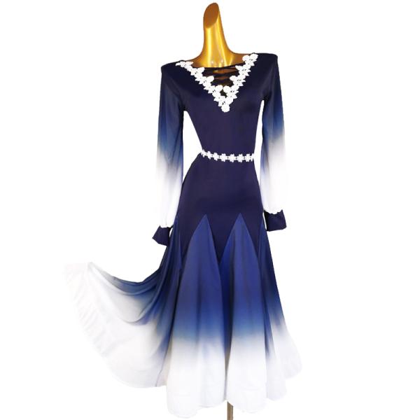 ストレッチ素材で動きやすく、発表会、競技、練習などにおすすめのレディースモダン社交ダンス衣装です。伸縮性がありとても着心地が良いワンランク上の生地を使用しています。ぜひお楽しみにしてください。[サイズ/cm] S/　　着丈125　バスト78...