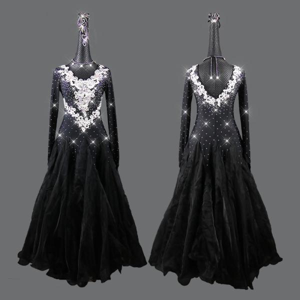 ストレッチ素材で動きやすく、発表会、競技、練習などにおすすめのレディースモダン社交ダンス衣装です。伸縮性がありとても着心地が良いワンランク上の生地を使用しています。ぜひお楽しみにしてください。[サイズ/cm] S/　　着丈125　バスト78...