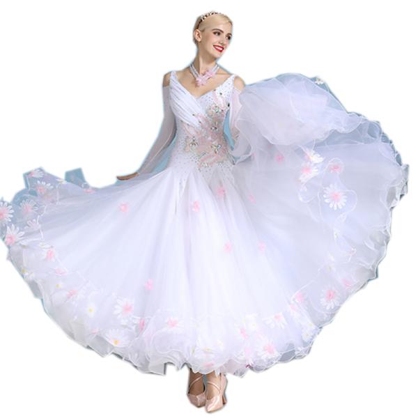 ストレッチ素材で動きやすく、発表会、競技、練習などにおすすめのレディースモダン社交ダンス衣装です。伸縮性がありとても着心地が良いワンランク上の生地を使用しています。女性ラテンダンスドレスサルサ、サンバ、ルンバ タンゴに向きセクシーな踊りドレ...