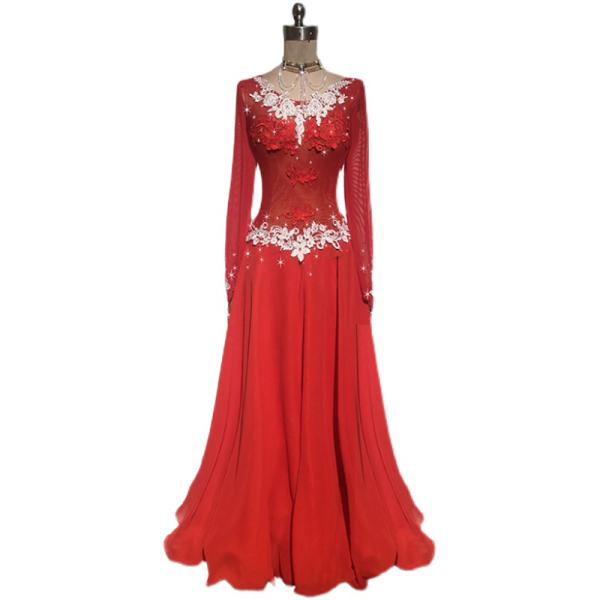 ストレッチ素材で動きやすく、発表会、競技などにおすすめのレディースモダン社交ダンス衣装です。高級ドレス、ぜひお楽しみにしてください。魅力のセミオーダーも対応させていただきます。[サイズ/cm] Sサイズ 着丈125 バスト79-83 ウエス...