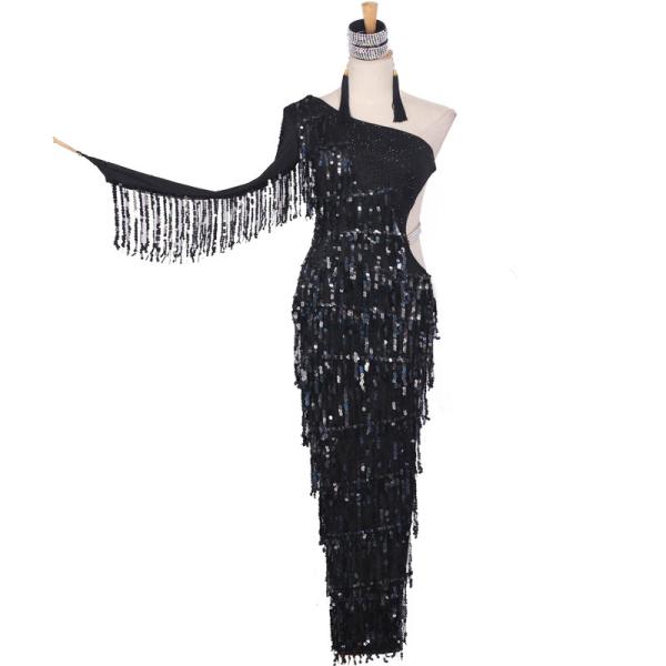 ストレッチ素材で動きやすく、発表会、競技、練習などにおすすめのレディースモダン社交ダンス衣装です。伸縮性がありとても着心地が良いワンランク上の生地を使用しています。[サイズ/cm]サイズS   身長150-157cm　バスト79-83　ウエ...