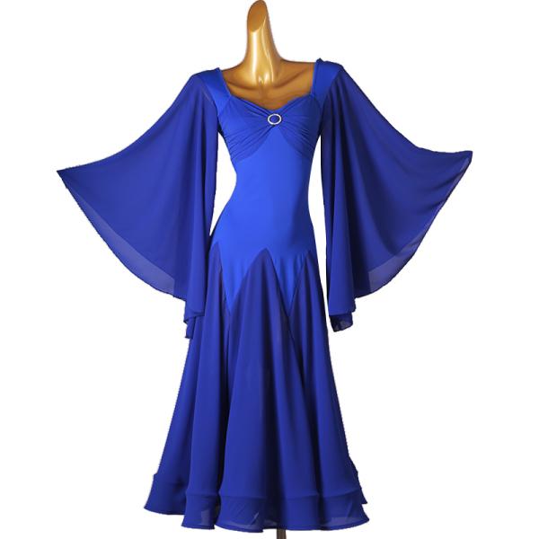 ストレッチ素材で動きやすく、発表会、競技、練習などにおすすめのレディースモダン社交ダンス衣装です。伸縮性がありとても着心地が良いワンランク上の生地を使用しています。ぜひお楽しみにしてください。[サイズ/cm] S/　　着丈125　バスト78...