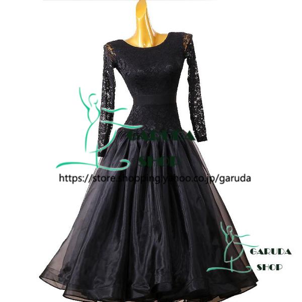 ストレッチ素材で動きやすく、発表会、競技などにおすすめのレディースモダン社交ダンス衣装です。高級ドレス、ぜひお楽しみにしてください。魅力のセミオーダーも対応させていただきます。[サイズ/cm] Sサイズ  着丈125 バスト79-83 ウエ...