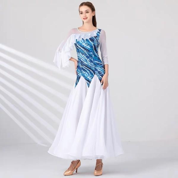 ストレッチ素材で動きやすく、発表会、競技、練習などにおすすめのレディースモダン社交ダンス衣装です。伸縮性がありとても着心地が良いワンランク上の生地を使用しています。女性ラテンダンスドレスサルサ、サンバ、ルンバ タンゴに向きセクシーな踊りドレ...