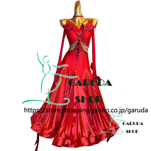 ストレッチ素材で動きやすく、発表会、競技などにおすすめのレディースモダン社交ダンス衣装です。高級ドレス、ぜひお楽しみにしてください。魅力のセミオーダーも対応させていただきます。[サイズ/cm] Sサイズ  着丈125 バスト79-83 ウエ...