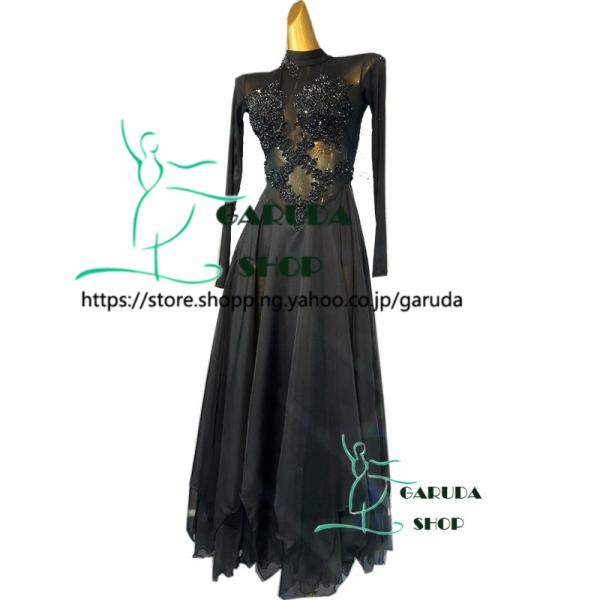 ストレッチ素材で動きやすく、発表会、競技などにおすすめのレディースモダン社交ダンス衣装です。高級ドレス、ぜひお楽しみにしてください。魅力のセミオーダーも対応させていただきます。[サイズ/cm] Sサイズ  バスト79-83 ウエスト62-6...