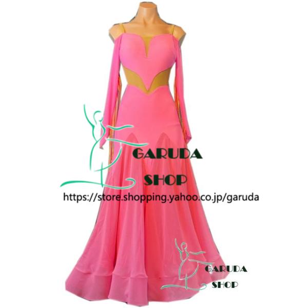 ストレッチ素材で動きやすく、発表会、競技などにおすすめのレディースモダン社交ダンス衣装です。高級ドレス、ぜひお楽しみにしてください。魅力のセミオーダーも対応させていただきます。[サイズ/cm] Sサイズ  着丈125 バスト79-83 ウエ...