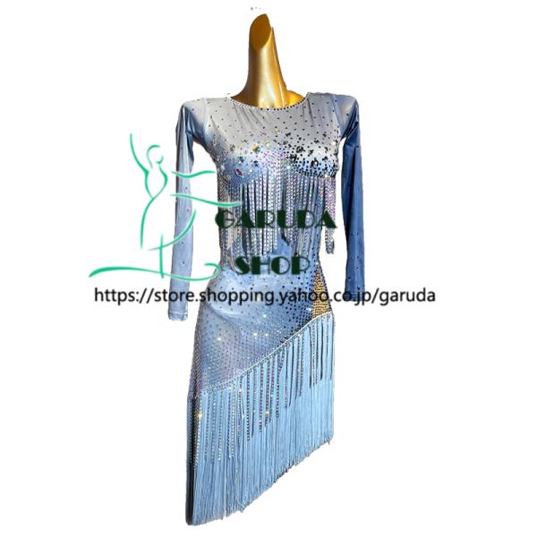 ストレッチ素材で動きやすく、発表会、競技などにおすすめのレディースモダン社交ダンス衣装です。高級ドレス、ぜひお楽しみにしてください。魅力のセミオーダーも対応させていただきます。[サイズ/cm] Sサイズ  身長150-157cm バスト79...