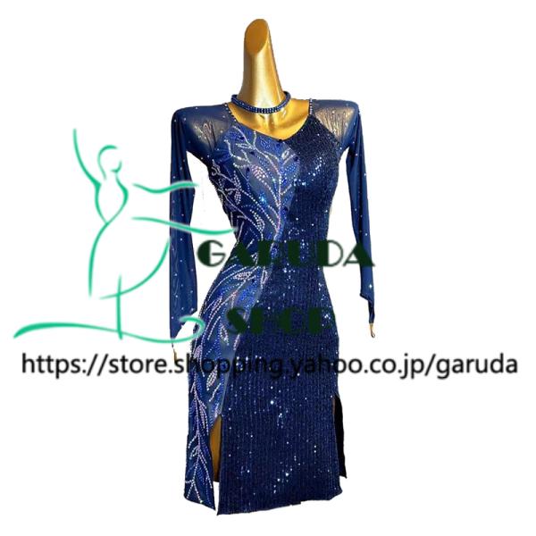 ストレッチ素材で動きやすく、発表会、競技などにおすすめのレディースモダン社交ダンス衣装です。高級ドレス、ぜひお楽しみにしてください。魅力のセミオーダーも対応させていただきます。[サイズ/cm] Sサイズ  身長150-157cm バスト79...