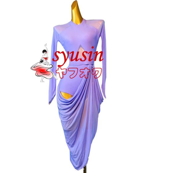 ストレッチ素材で動きやすく、発表会、競技、練習などにおすすめのレディースモダン社交ダンス衣装です。伸縮性がありとても着心地が良いワンランク上の生地を使用しています。[サイズ/cm]     S/　　バスト78-84　　ウエスト62-66　ヒ...