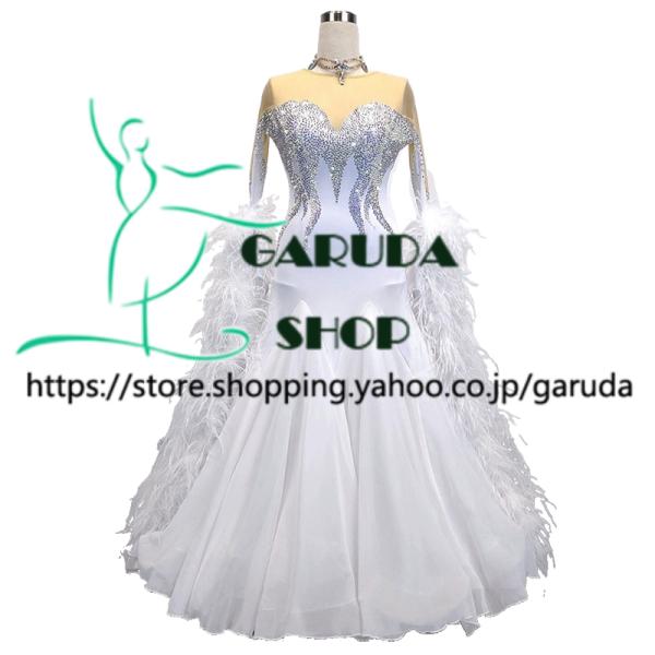 ストレッチ素材を使用しているため動きやすく、発表会や競技などにおすすめのレディースモダン社交ダンス衣装です。高級ドレスをぜひお楽しみにしてください。魅力的なセミオーダーも承っております。Sサイズ  着丈125 バスト79-83 ウエスト62...