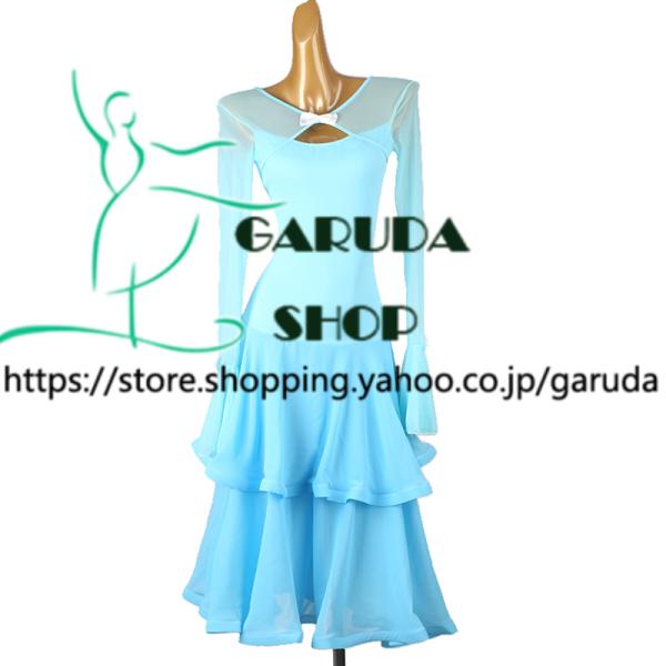 ストレッチ素材で動きやすく、発表会、競技、練習などにおすすめのレディースモダン社交ダンス衣装です。S/　　着丈125　バスト78-84　肩幅36　ウエスト62-66　ヒップ83-88M/　  着丈125　バスト83-88　肩幅37　ウエスト...