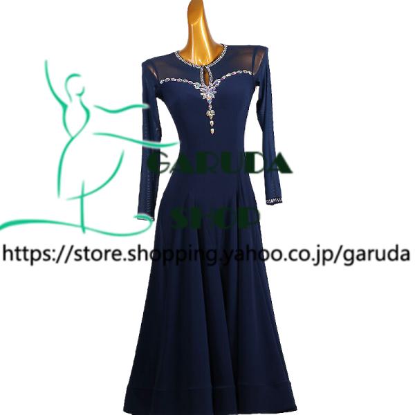 ストレッチ素材を使用しているため動きやすく、発表会や競技などにおすすめのレディースモダン社交ダンス衣装です。高級ドレスをぜひお楽しみにしてください。魅力的なセミオーダーも承っております。Sサイズ 着丈125 バスト79-83 ウエスト62-...