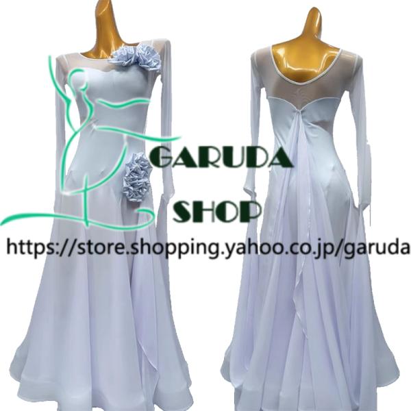 ストレッチ素材を使用しているため動きやすく、発表会や競技などにおすすめのレディースモダン社交ダンス衣装です。高級ドレスをぜひお楽しみにしてください。魅力的なセミオーダーも承っております。Sサイズ 着丈125 バスト79-83 ウエスト62-...