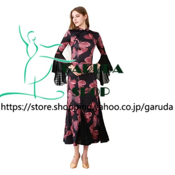 ストレッチ素材で動きやすく、発表会、競技、練習などにおすすめのレディースモダン社交ダンス衣装です。伸縮性がありとても着心地が良いワンランク上の生地を使用しています。女性ラテンダンスドレスサルサ、サンバ、ルンバ タンゴに向きセクシーな踊りドレ...