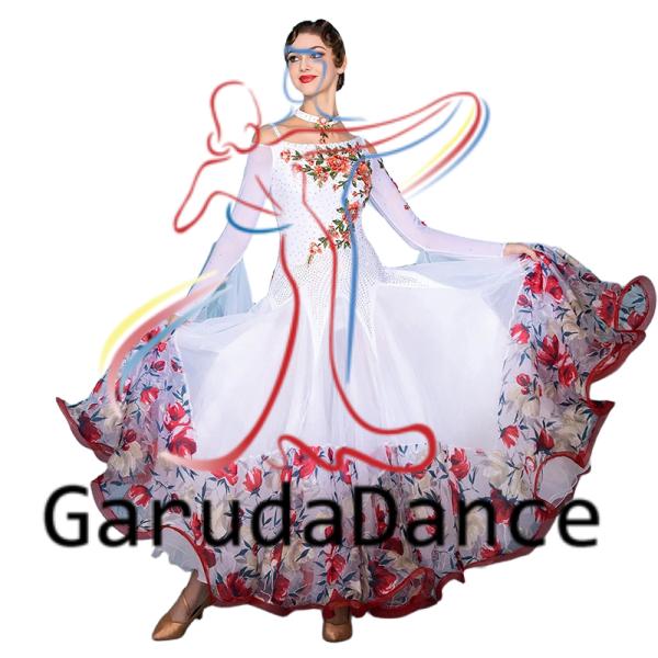 ストレッチ素材で動きやすく、発表会、競技、練習などにおすすめのレディースモダン社交ダンス衣装です。伸縮性がありとても着心地が良いワンランク上の生地を使用しています。ぜひお楽しみにしてください。[サイズ/cm] Sサイズ　　着丈126　バスト...