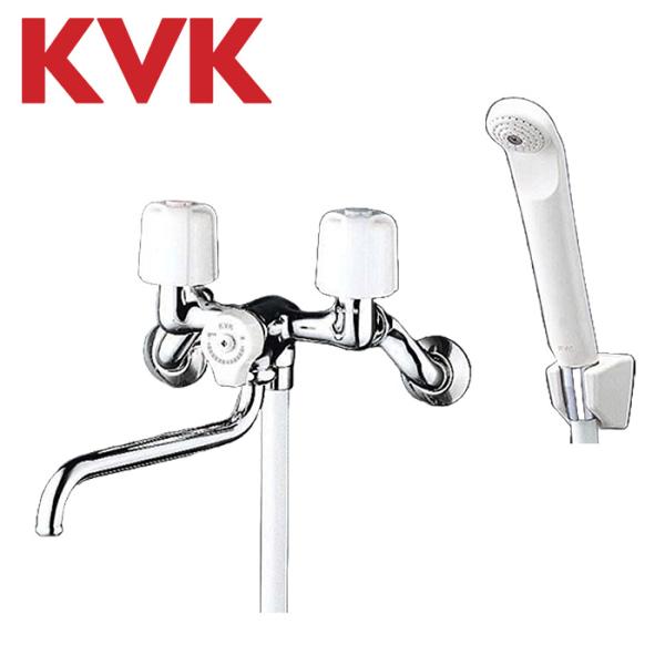 【商品情報】・メーカー:KVK・品名:壁付け２ハンドルシャワー・品番:KF30N2・170ｍｍパイプ付・クランク芯々200(+10,-70)・吐水口170mm・シャワーヘッド・ホース白　ホース1.6ｍ　※ハンガー付き※寒冷地用ではございません