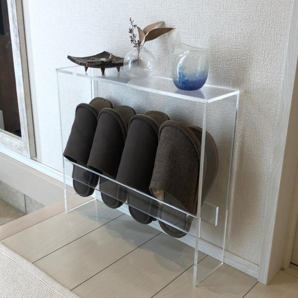 【アクリルスリッパラック】・最初に目に入る玄関は、おうちの印象も左右する空間。・シンプルなデザインはナチュラルテイストやホワイトインテリアにぴったり。・透明度の高い10mm厚のアクリル製なので、高級感のある空間にも高相性。・クリア素材で限ら...