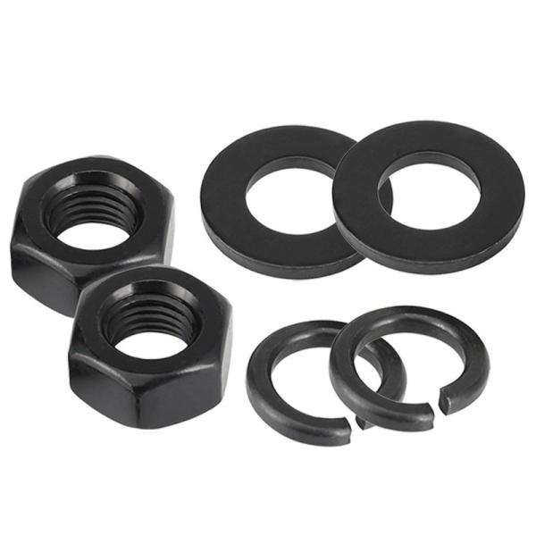 商品内容：ナット / スプリングワッシャー / 平ワッシャー呼び寸：M14ピッチ：2mm二面幅：21mm入数：10セット材質：炭素鋼(黒染め)強度区分：12.9画像は表記サイズと異なる代表商品を使用している場合がございます。