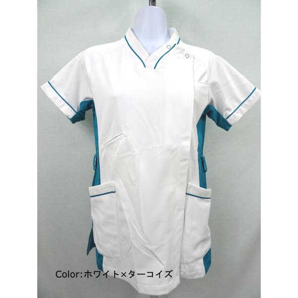 ●メーカー：ミドリ安全●品番：VEM124●商品名：女性スクラブ【中古】●カラー：ホワイト×ターコイズ●サイズ：・SS(着丈:66 胸囲:91 裄丈:37)●素材：・ポリエステル100%・トリコット●仕様：・PHSポケット（胸・脇）・インク...