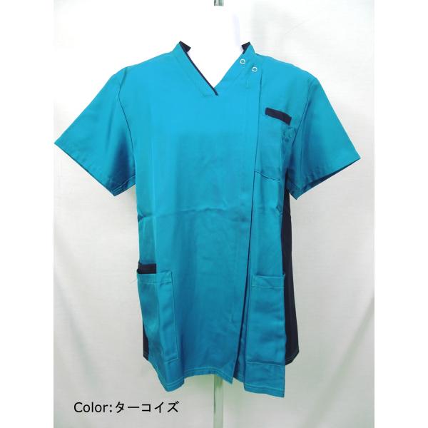 ●メーカー：ナガイレーベン●品番：RT-5402●商品名：男女兼用スクラブ●カラー：ターコイズ●サイズ：・S(着丈:68 バスト:96 肩幅:38 袖丈:19.5)●素材：・ポリエステル100%・制電糸入りツイル●機能：・制菌加工・制電、吸...