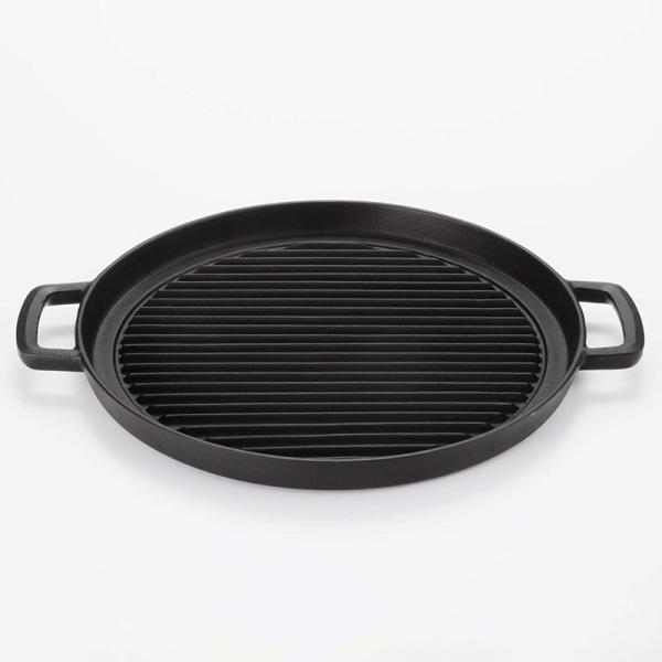 【商品の特徴】余分な油が落ちてヘルシー。焼き目も美しい。【商品の仕様】サイズ：32×25.5×H2.5 cm(内径24.5×24.5×D1.8 cm)重量：約2.2 kg材質：鋳鉄（シリコン焼付塗装）生産国：日本製