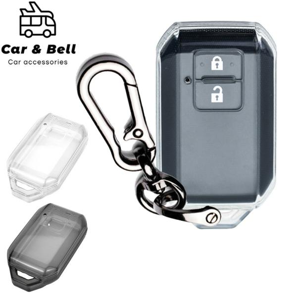 スマートキーケース スズキ SUZUKI 新型ハスラー スペーシア 新型ワゴンR クロスビー 新型スイフト ジムニー ソリオ 透明 キーカバー カーアンドベル KAN001704ケースカラー(EQ0024+CKY0040) A．クリア B．...