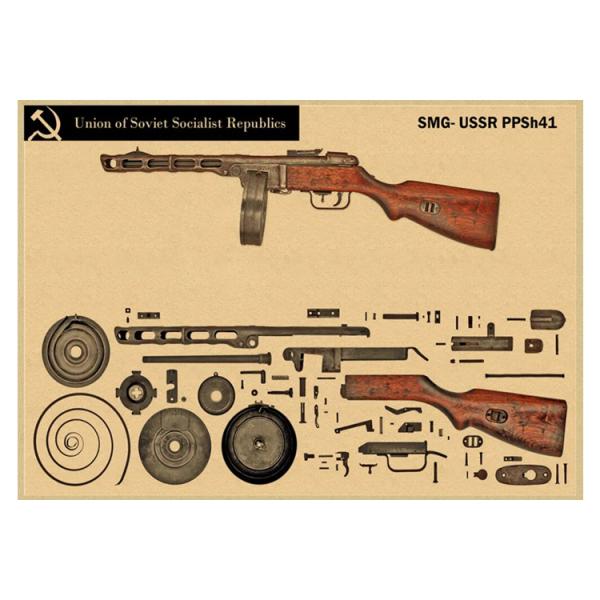 ガンマニアのあなたの部屋にピッタリのクールなポスターアンティーク調の雰囲気に落ち着いたトーンのリアルな銃のイラスト。スチールや木製の額に入れて飾ればあなたの部屋がバーやカフェの様な雰囲気に。サイズ：約４２cmｘ３０cm素材：１５０gクラフト...