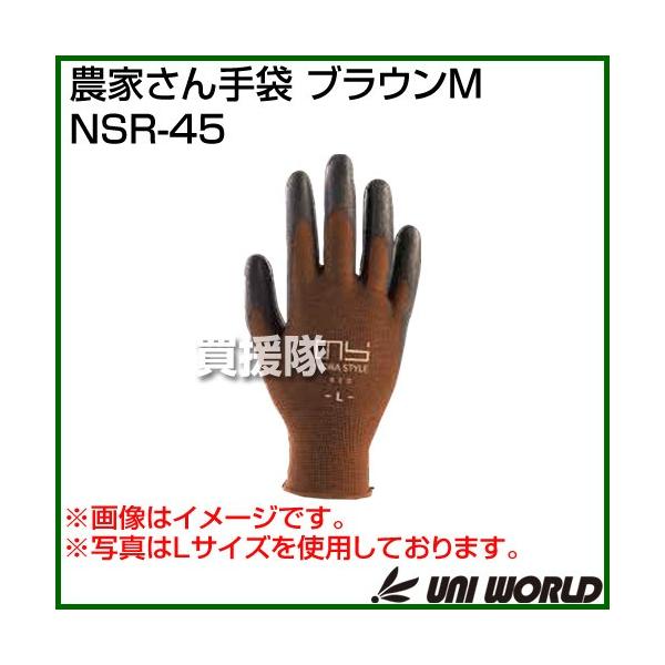納期について：【取寄】通常3〜5日の発送予定(土日祝除く)■仕様メーカー:ユニワールド品名:農家さん手袋 ブラウンM品番:NSR-45JANコード:4518406800491カラー:ブラウンサイズ:M素材:コーティング(ポリウレタン)/手袋...
